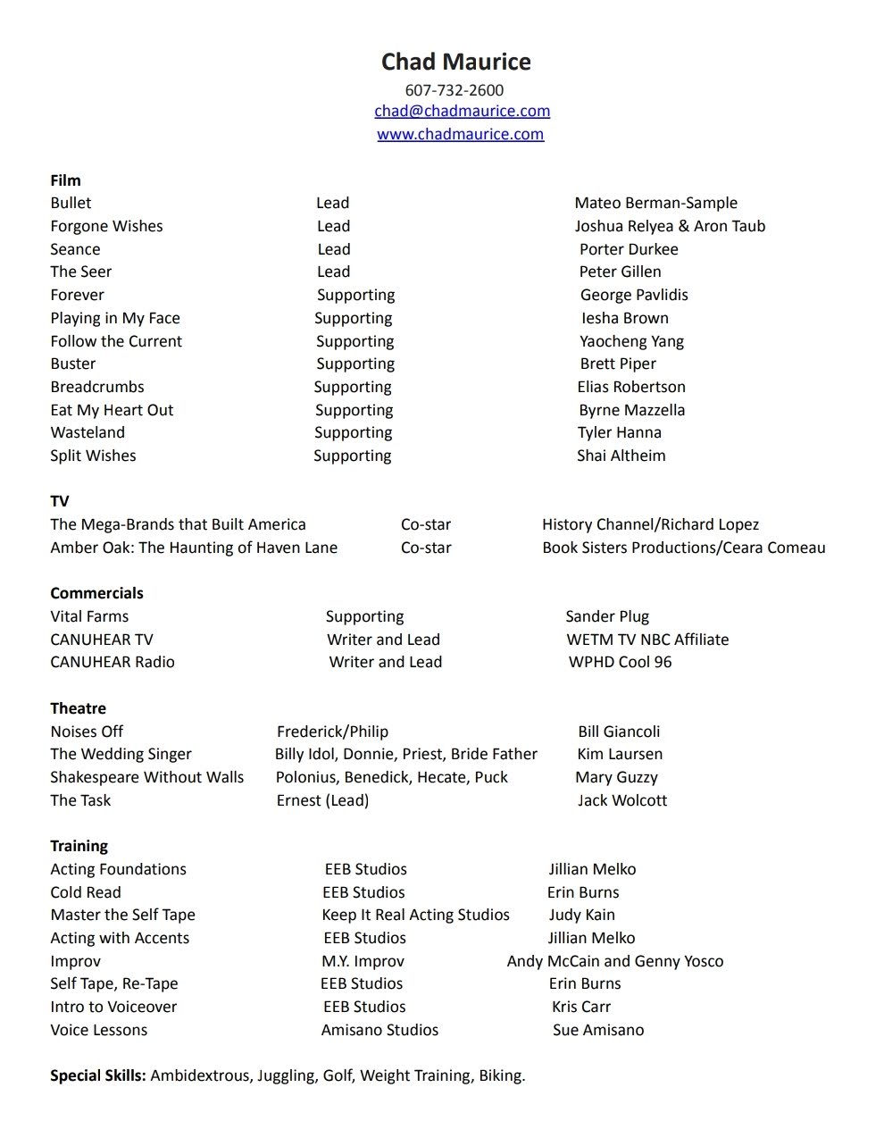 Resume and Sizes